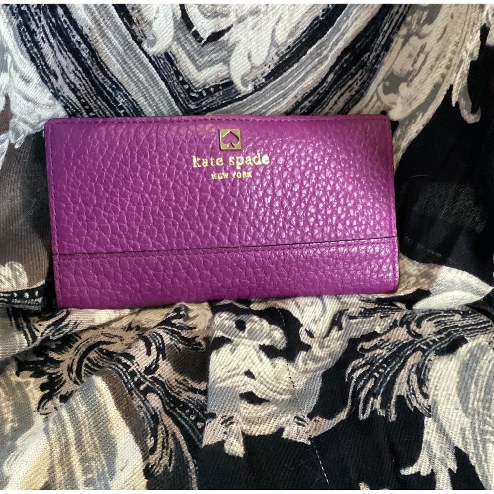 Kate Spade Bifold Long Wallet In Purple Pebbled Leath… - Gem